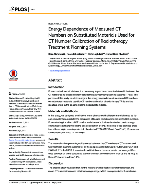 (PDF) Energy Dependence of Measured CT Numbers on Substituted Materials ...