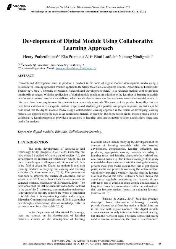 (PDF) Development of Digital Module Using Collaborative Learning Approach