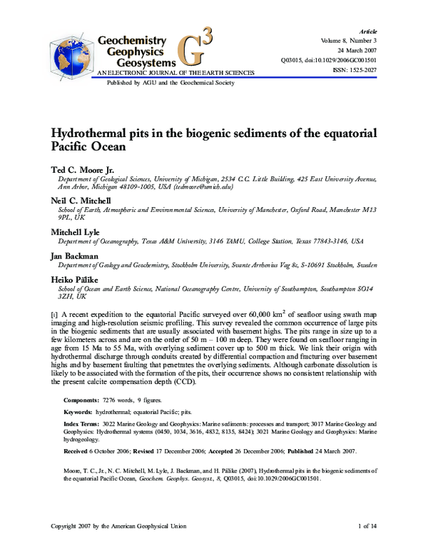 (PDF) Hydrothermal pits in the biogenic sediments of the equatorial ...