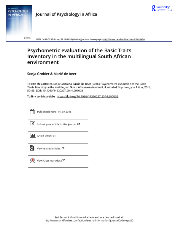 (PDF) Psychometric evaluation of the Basic Traits Inventory in the ...