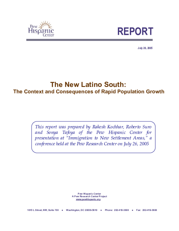 (PDF) The New Latino South: The Context and Consequences of Rapid ...