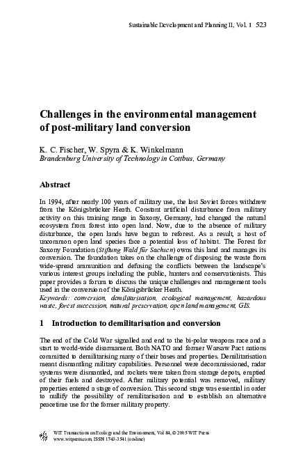 (PDF) Challenges In The Environmental ManagementOf Post-military Land ...