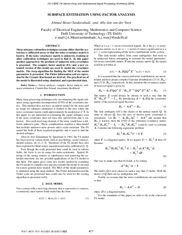 (PDF) Subspace estimation using factor analysis