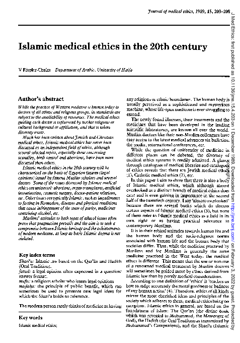 (PDF) Islamic medical ethics in the 20th century