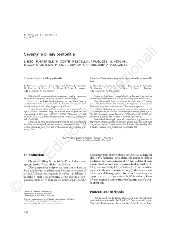 (PDF) Severity in biliary peritonitis