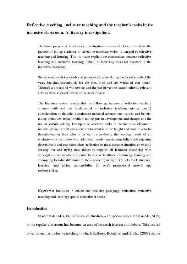 (PDF) Reflective teaching, inclusive teaching and the teacher’s tasks in the inclusive classroom ...