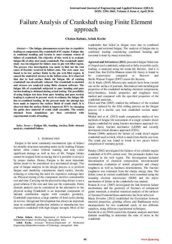 (PDF) Failure Analysis of Crankshaft using Finite Element approach