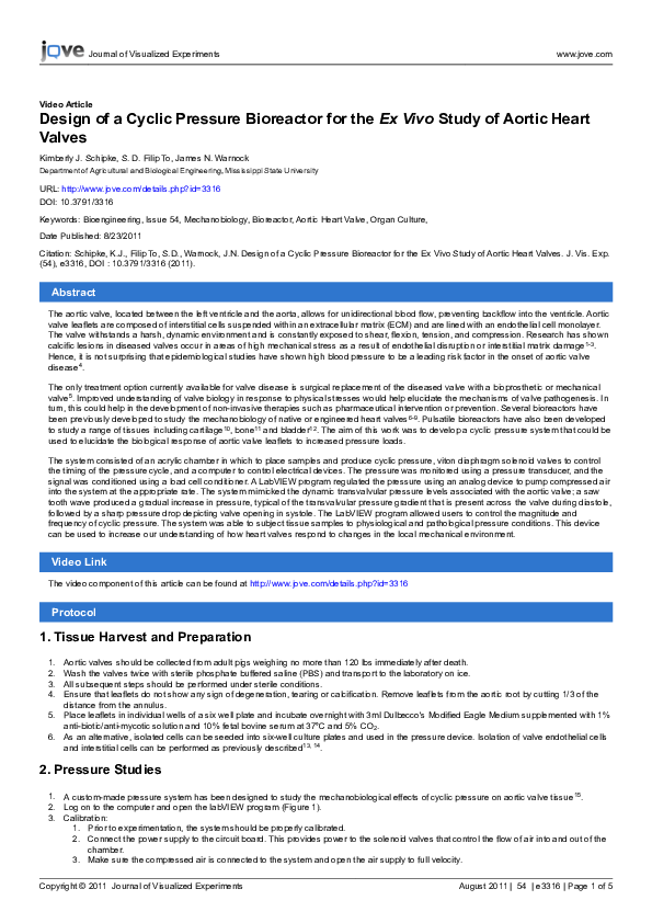 (PDF) Design of a Cyclic Pressure Bioreactor for the Ex Vivo Study of ...