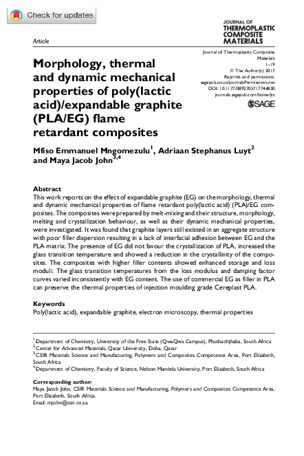 (PDF) Morphology, thermal and dynamic mechanical properties of poly(lactic acid)/expandable ...