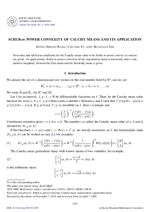 Pdf Schur M Power Convexity Of Cauchy Means And Its Application