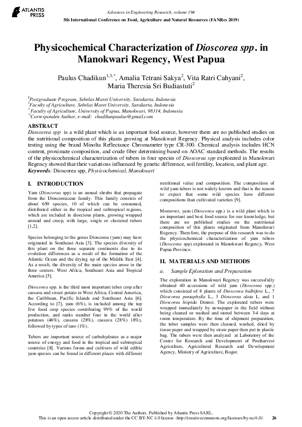 (PDF) Physicochemical Characterization of Dioscorea spp. in Manokwari ...