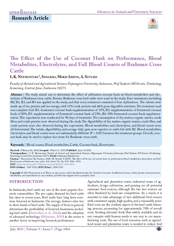 (PDF) The Effect of the Use of Coconut Husk on Performance, Blood ...