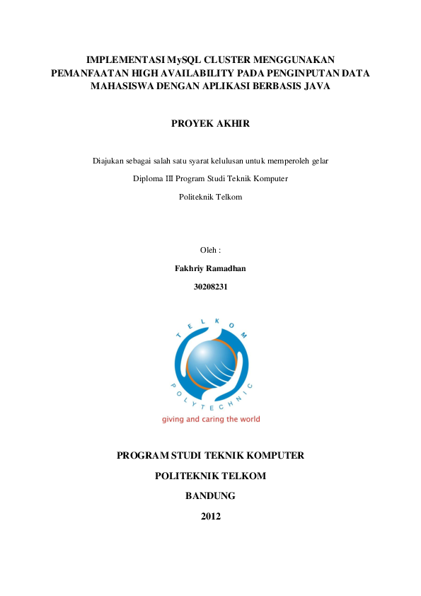 (PDF) IMPLEMENTASI MySQL CLUSTER MENGGUNAKAN PEMANFAATAN HIGH AVAILABILITY PADA PENGINPUTAN DATA ...