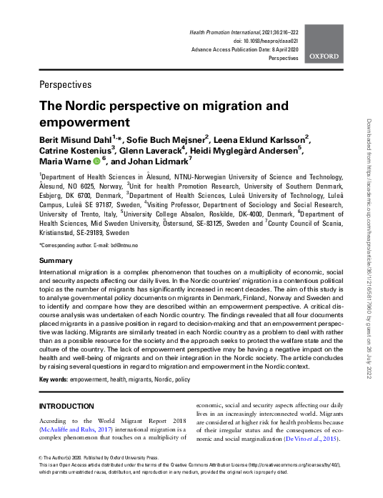 (PDF) The Nordic perspective on migration and empowerment