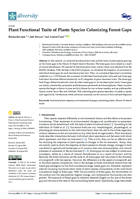 (PDF) Plant Functional Traits of Plants Species Colonizing Forest Gaps