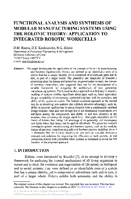 (PDF) Functional Analysis and Synthesis of Modular Manufacturing Systems Using the Holonic ...