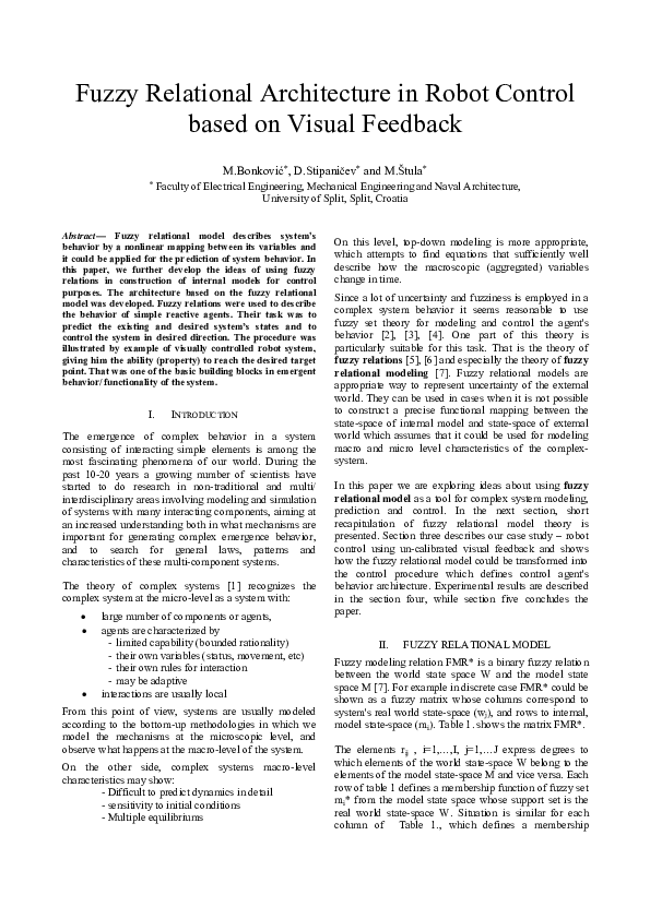 (PDF) Fuzzy relational architecture in robot control based on visual feedback