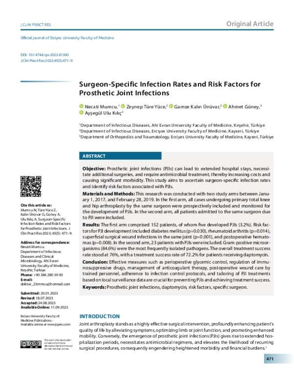 (PDF) Surgeon-Specific Infection Rates and Risk Factors for Prosthetic ...