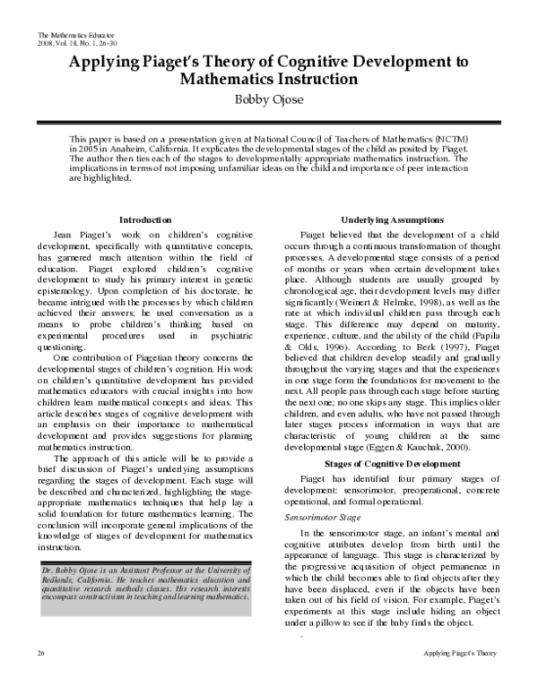 (PDF) Applying Piaget's Theory of Cognitive Development to Mathematics ...