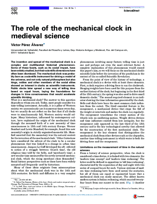 (PDF) The role of the mechanical clock in medieval science (PDF) The role of the mechanical clock in medieval science