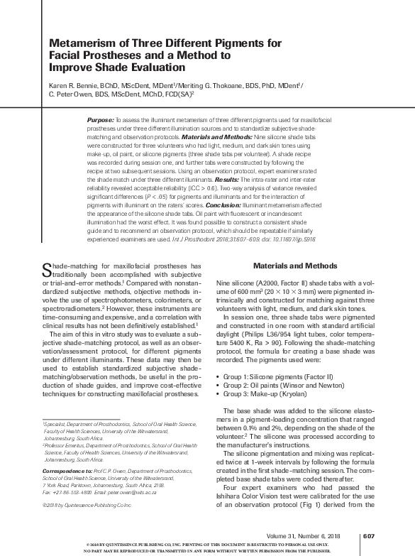 (PDF) Metamerism of Three Different Pigments for Facial Prostheses and ...