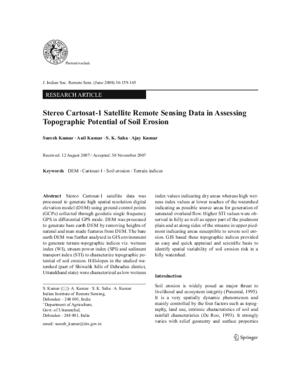 (PDF) Stereo Cartosat-1 satellite remote sensing data in assessing ...