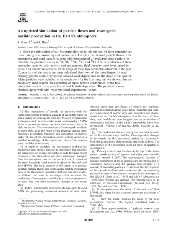 (PDF) Monte Carlo Simulation of Particle Fluxes and Cosmogenic Nuclide production in the Earth's ...
