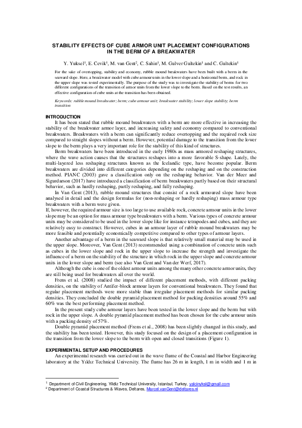 (PDF) Stability Effects of Cube Armor Unit Placement Configurations in ...