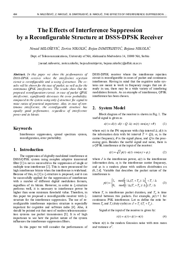 (PDF) The Effects of Interference Suppression by a Reconfigurable ...