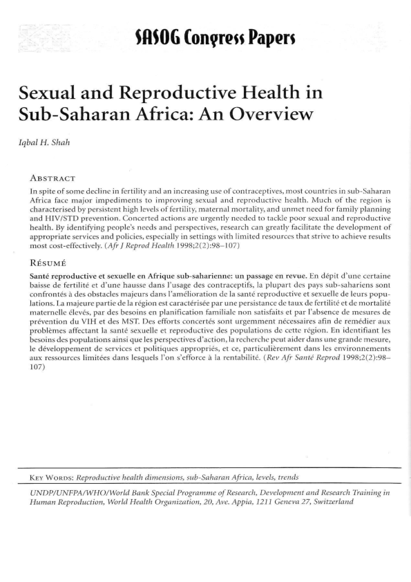 (PDF) SASOG Confrence Papers: Sexual and Reproductive Health in Sub ...