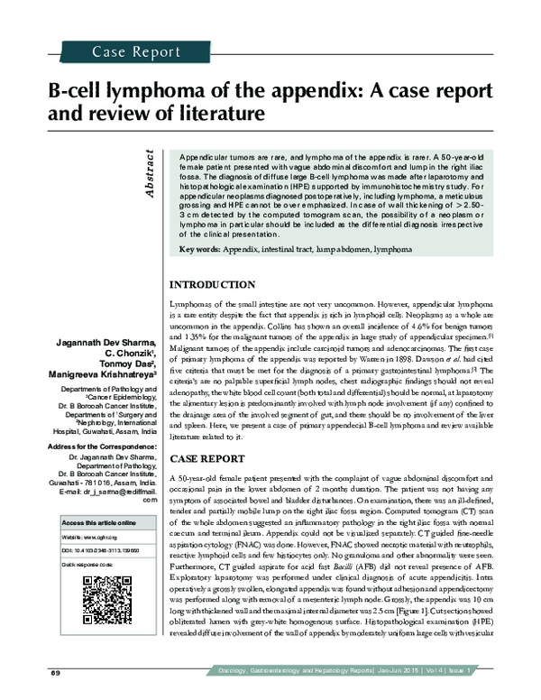 (PDF) Appendiceal B-cell Lymphoma: A Case Review