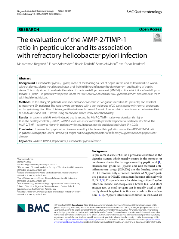 (PDF) The evaluation of the MMP-2/TIMP-1 ratio in peptic ulcer and its ...