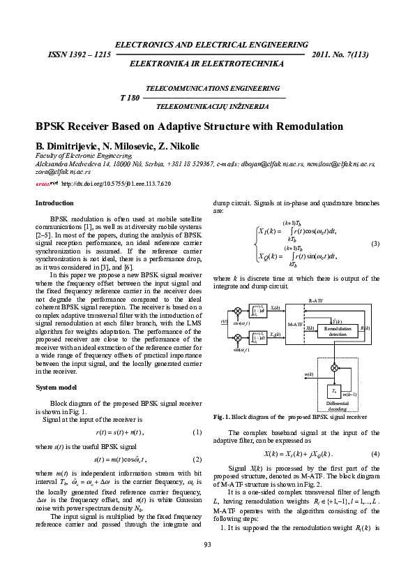 (PDF) BPSK Receiver Based on Adaptive Structure with Remodulation