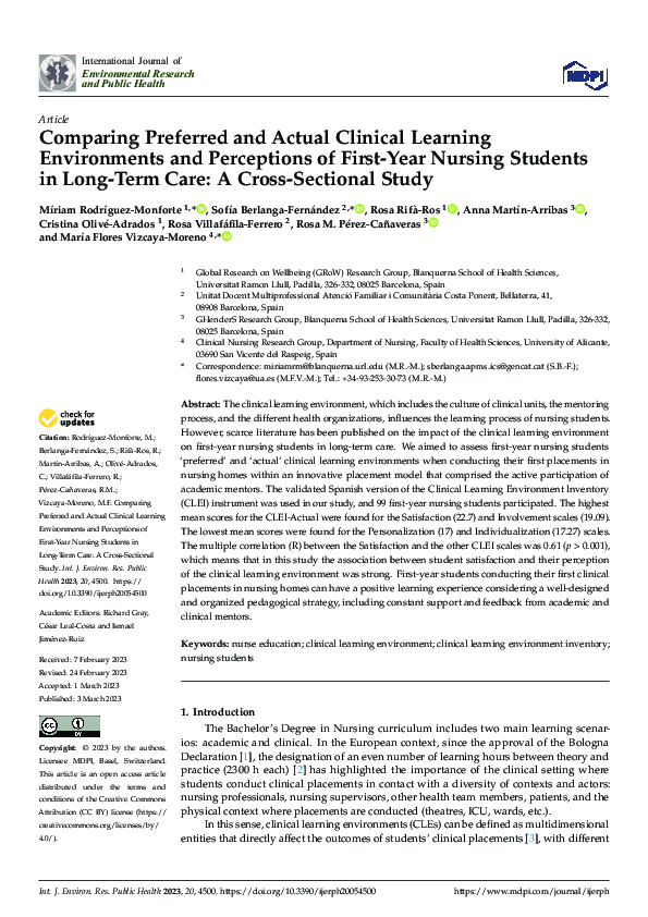 (PDF) Comparing Preferred and Actual Clinical Learning Environments and Perceptions of First ...