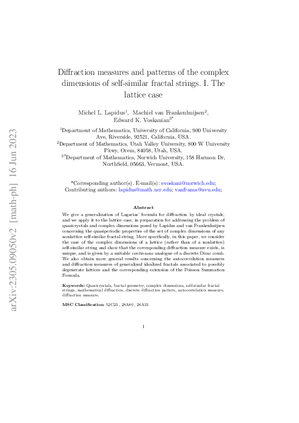 (PDF) Diffraction measures and patterns of the complex dimensions of self-similar fractal ...