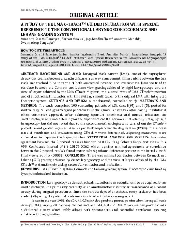 (PDF) A Study of the Lma C - Trach TM Guided Intubation with Special ...