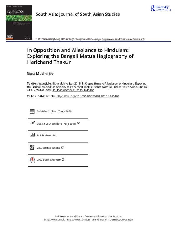 (PDF) In Opposition and Allegiance to Hinduism: Exploring the Bengali ...