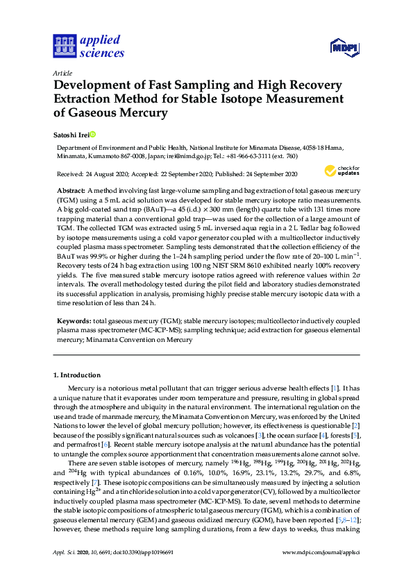 (PDF) Development of fast sampling and high recovery extraction method for stable isotope ...