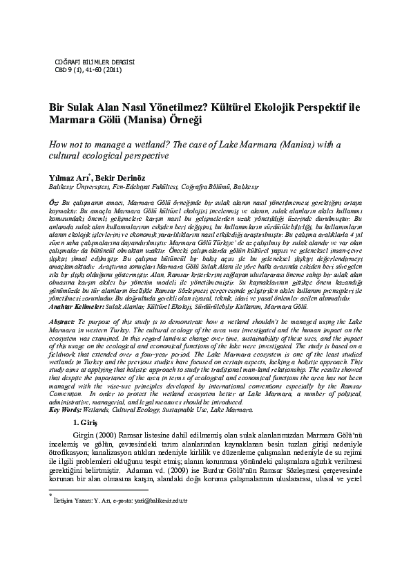 (PDF) Bir Sulak Alan Nasıl Yönetilmez? Kültürel Ekolojik Perspektif ile ...