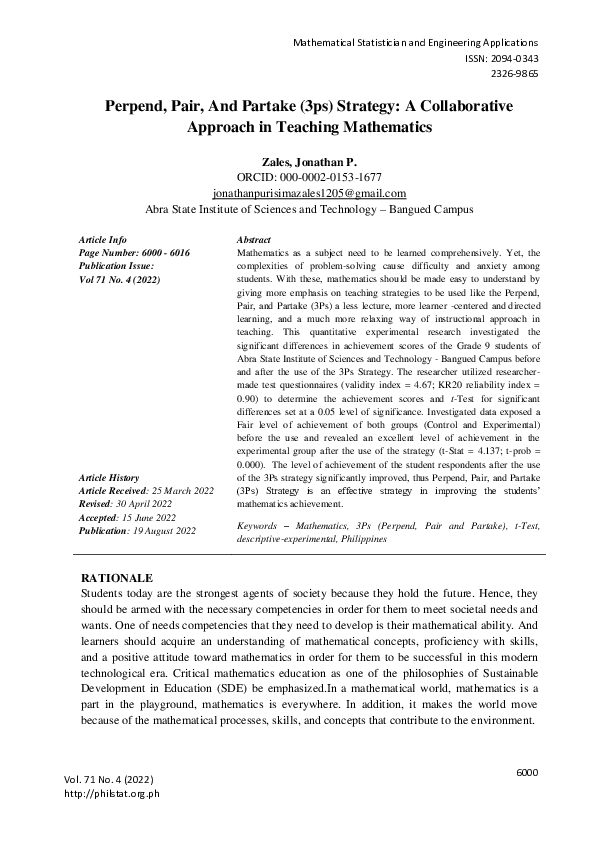 (PDF) Perpend, Pair, And Partake (3ps) Strategy: A Collaborative ...
