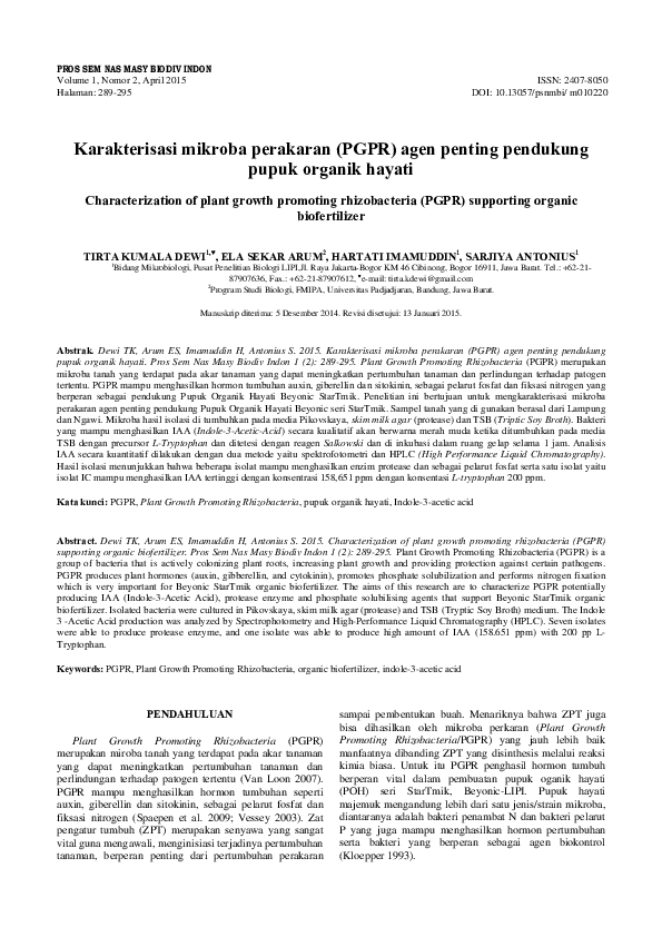 (PDF) Karakterisasi mikroba perakaran (PGPR) agen penting pendukung ...