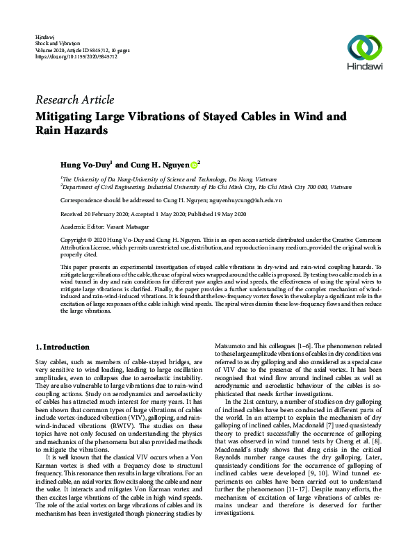 (PDF) Mitigating Large Vibrations of Stayed Cables in Wind and Rain ...