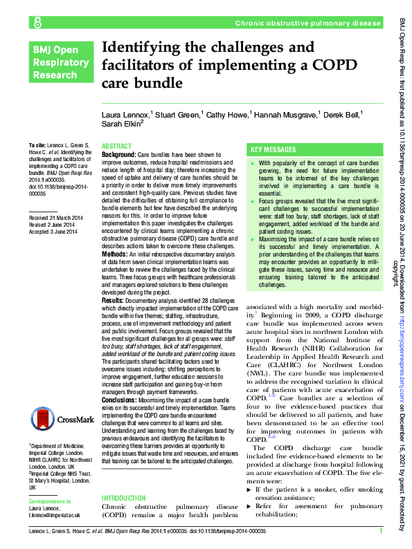 (PDF) implementing a COPD care bundle Identifying the challenges and ...