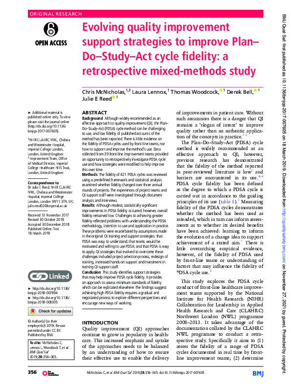 (PDF) Evolving quality improvement support strategies to improve Plan ...
