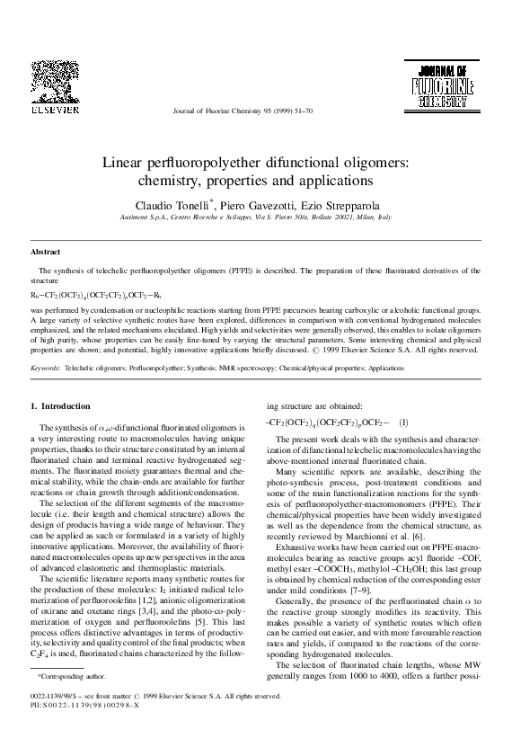 (PDF) Linear perfluoropolyether difunctional oligomers: chemistry ...