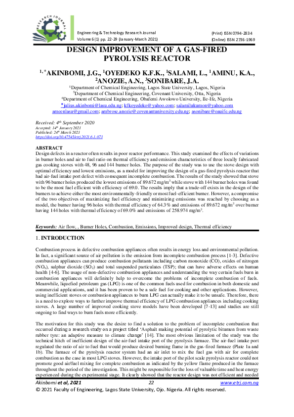 (PDF) Design Improvement of a Gas-Fired Pyrolysis Reactor