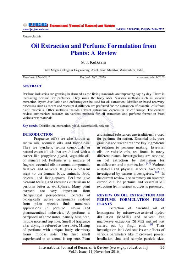 (PDF) Oil Extraction and Perfume Formulation from Plants: A Review