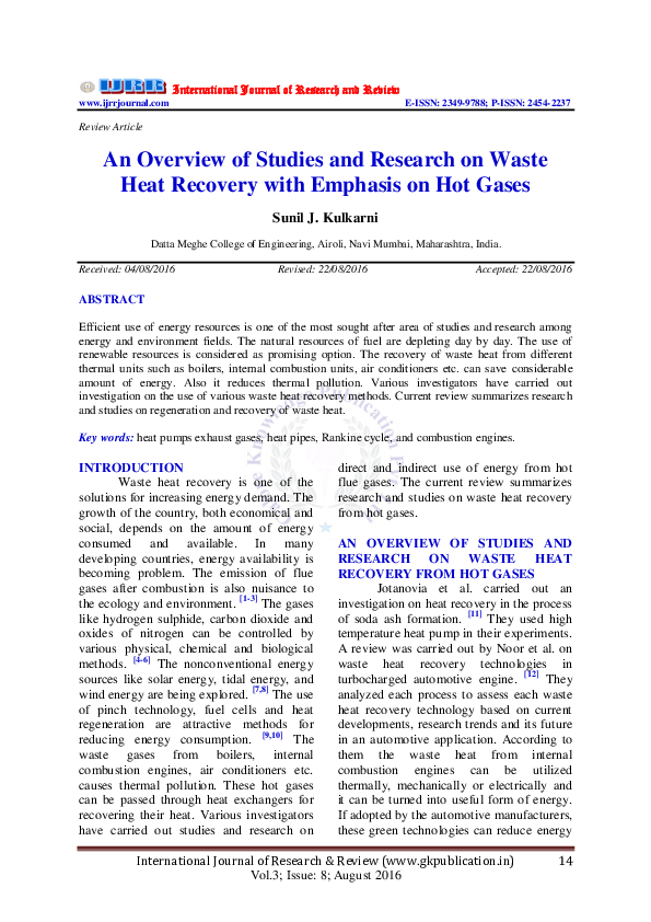 (PDF) An Overview of Studies and Research on Waste Heat Recovery with ...