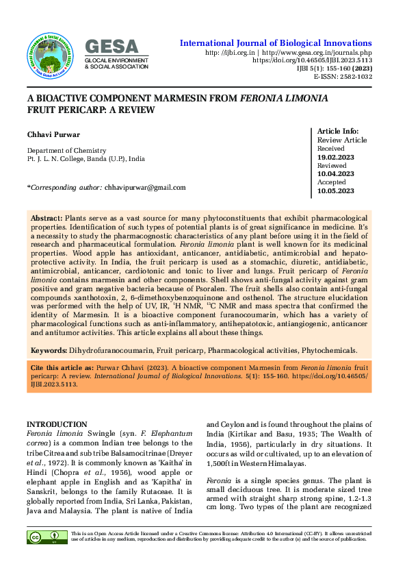 (PDF) A bioactive component Marmesin from Feronia limonia fruit ...
