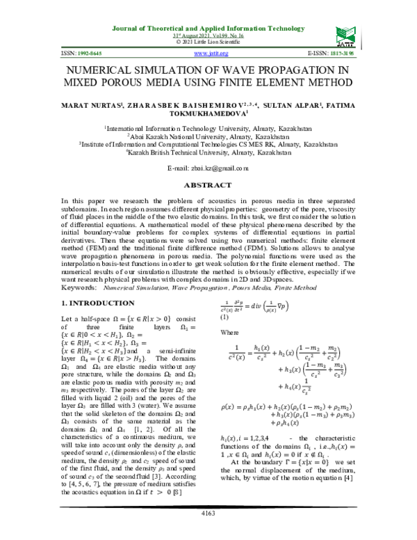 (PDF) Numerical Simulation of Wave Propagation in Mixed Porous Media Using Finite Element Method